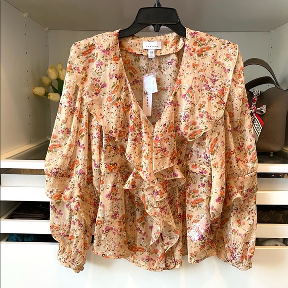 Topshop | Tops | Topshop Floral Ditsy Print Ruffle Button Down Blouse | Poshmark